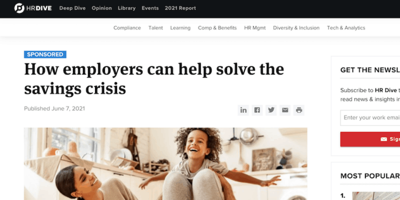 HR Dive: How employers can help solve the savings crisis